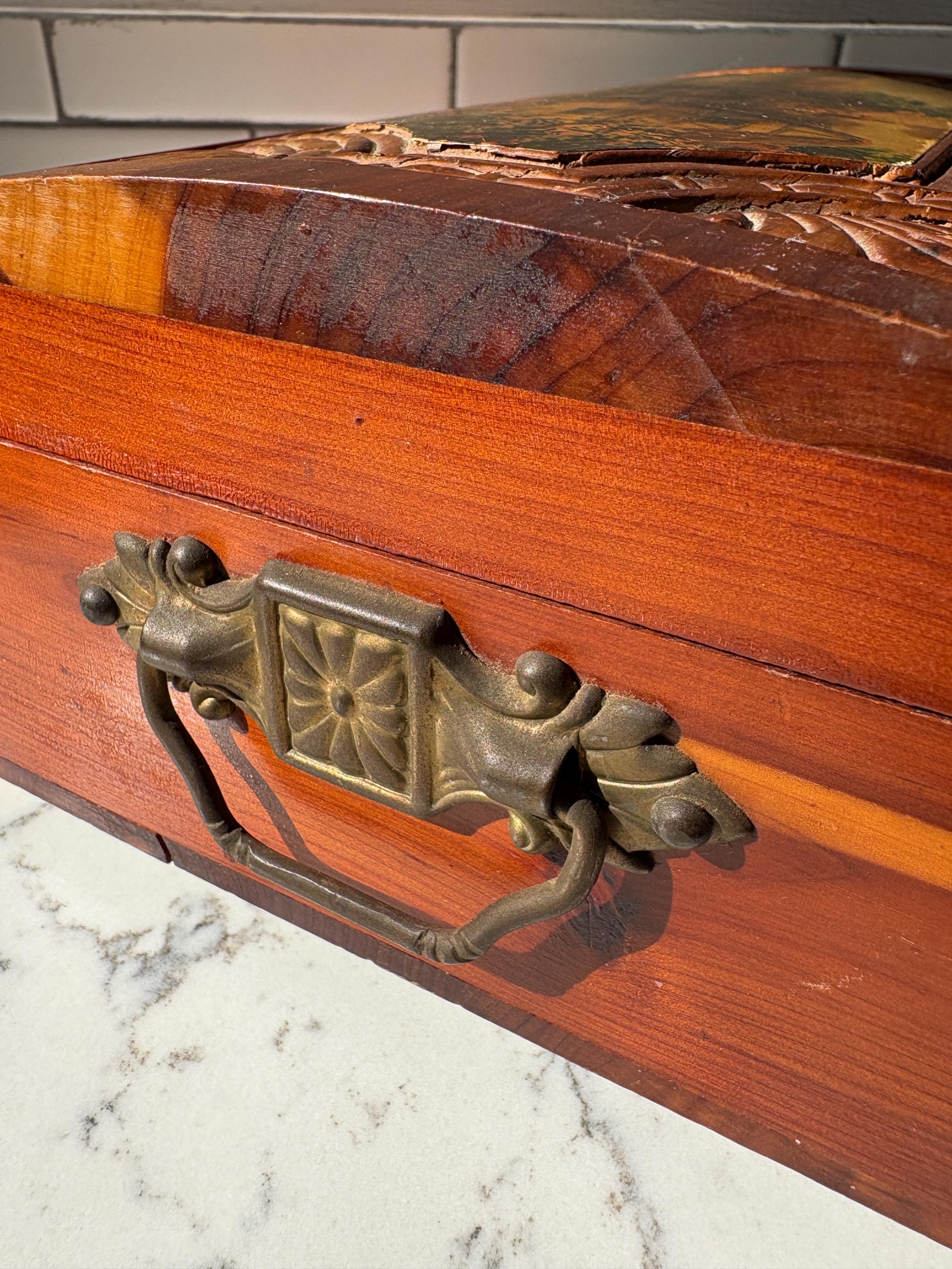 Vintage Carved Cedar Keepsake Box: Featuring Thatched Cottage Art - Etsy