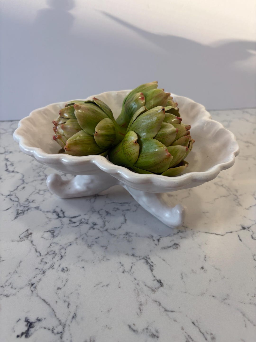 Vintage Ceramic Seashell-shaped Bowl. Conch Shell Motif Pedestal Bowl ...
