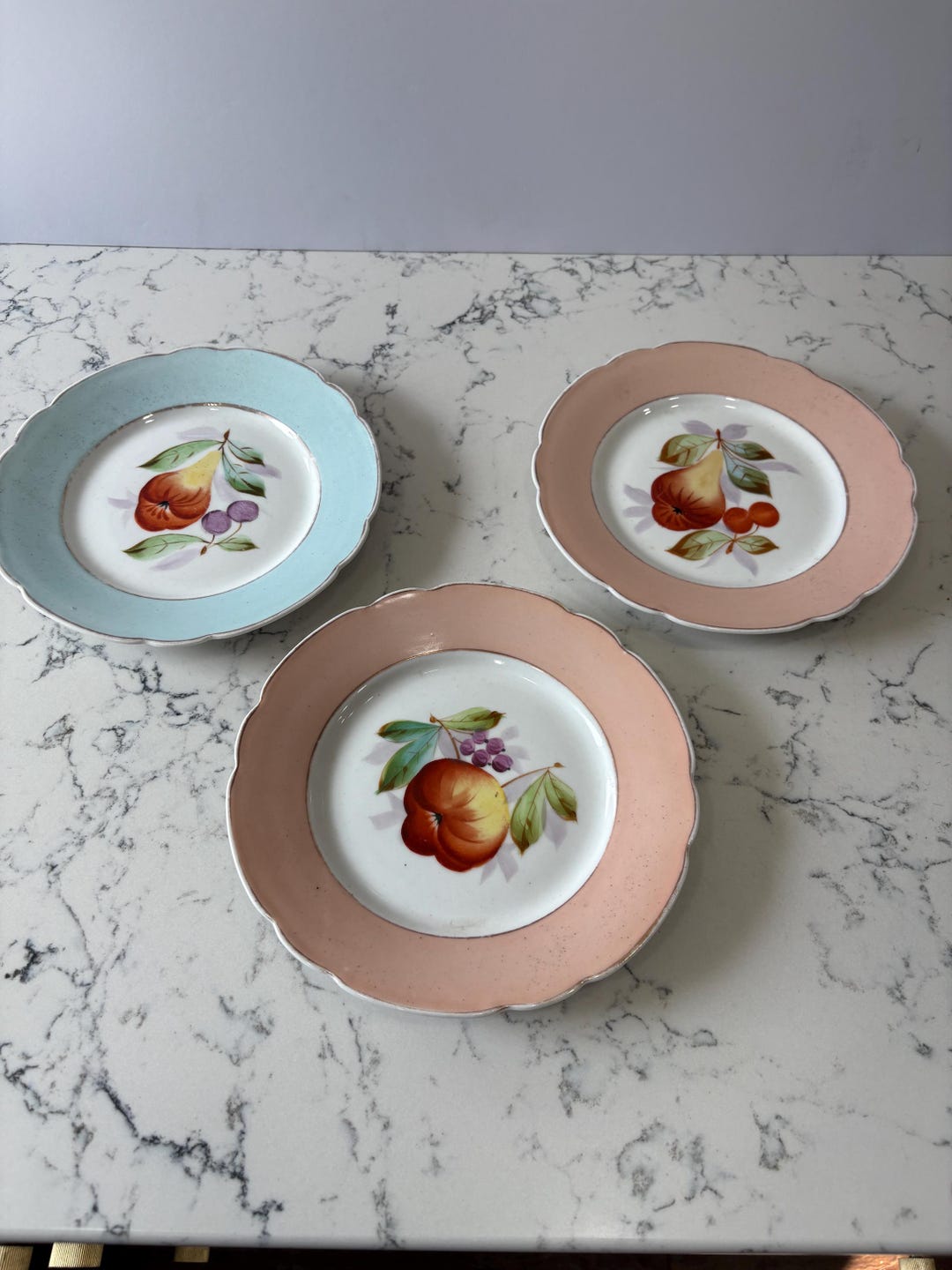 Set of 3 Victorian Era Hand Painted Fruits Dessert or Salad Plates. 7 ...