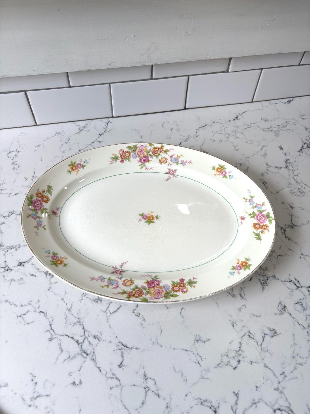 Vintage "mary Ellen" Pope Gosser Platter: Floral With Gold Trim, 15 ...