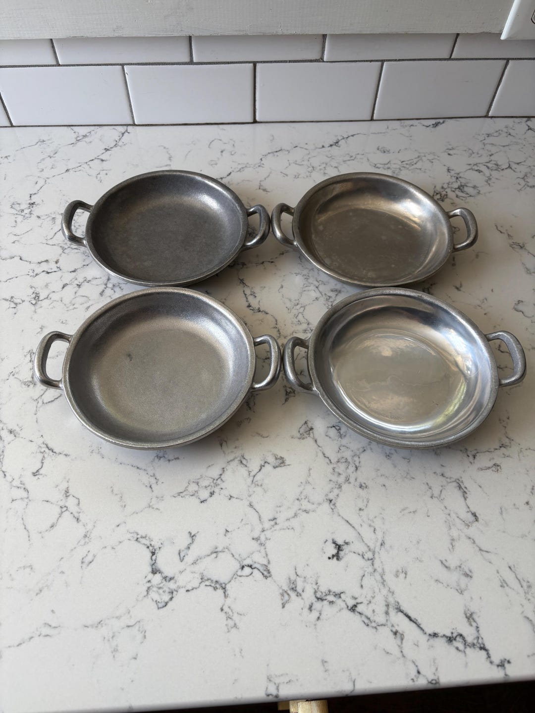 Set of 4 Vintage Pewter Au Graten Dishes by Wilton RPW. Handled Plates ...