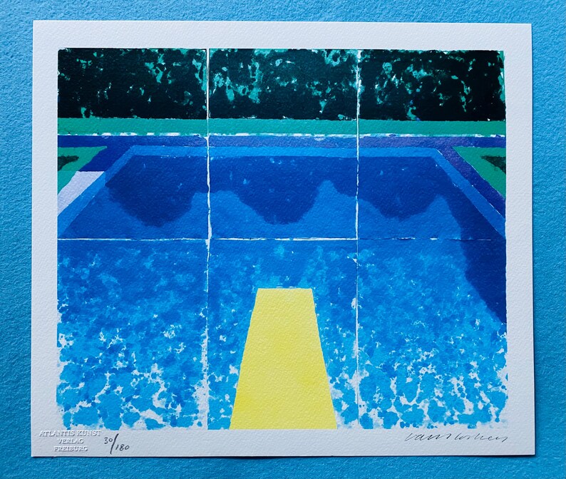 David Hockney - Pool in Three Blues, COA, Chromolithograph, Limited ...