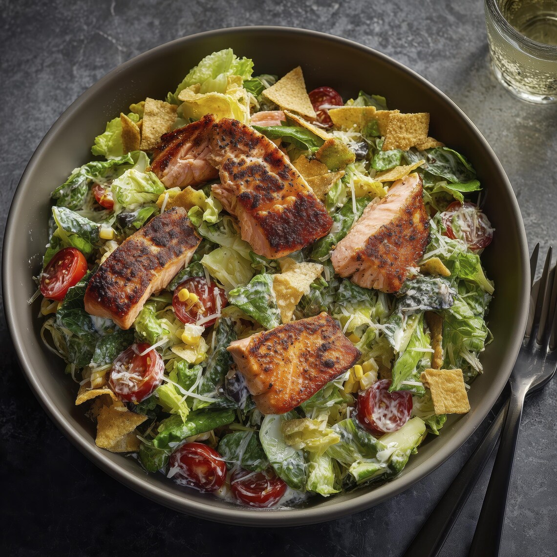 Blackened Salmon Caesar Crunch Salad – Viral Recipe, Salmon Caesar ...