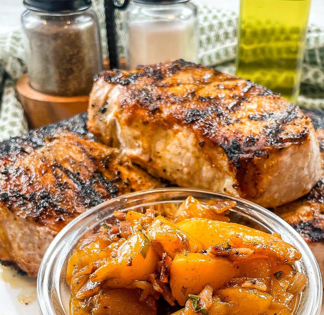 Grilled BBQ Pork Chops With Peach Bacon Chutney, Recipe Print Out ...