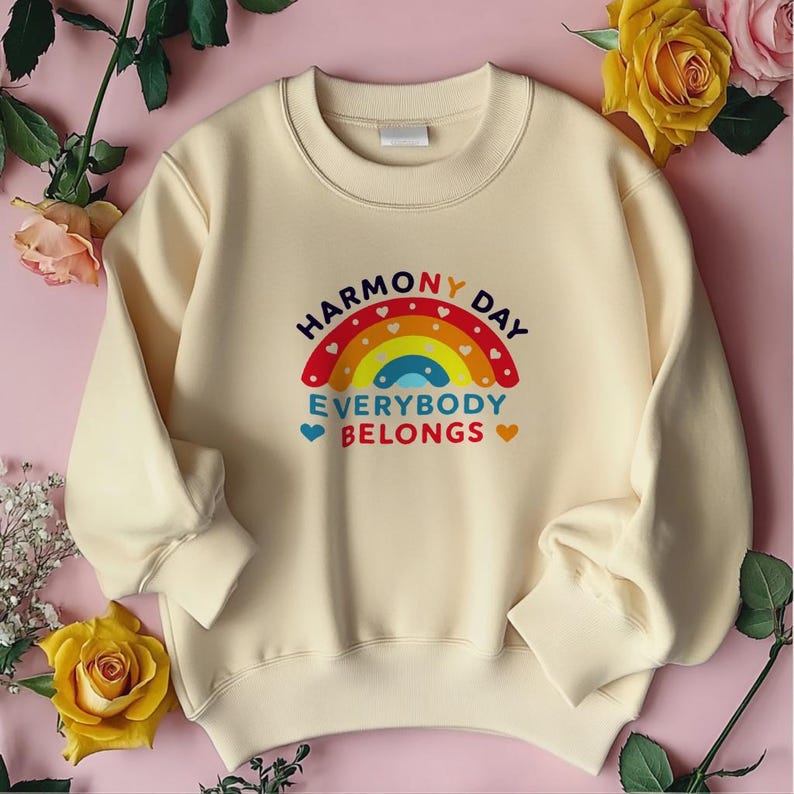 Harmony Day Everybody Belongs Graphic Women's T-shirt, Applique Rainbow ...