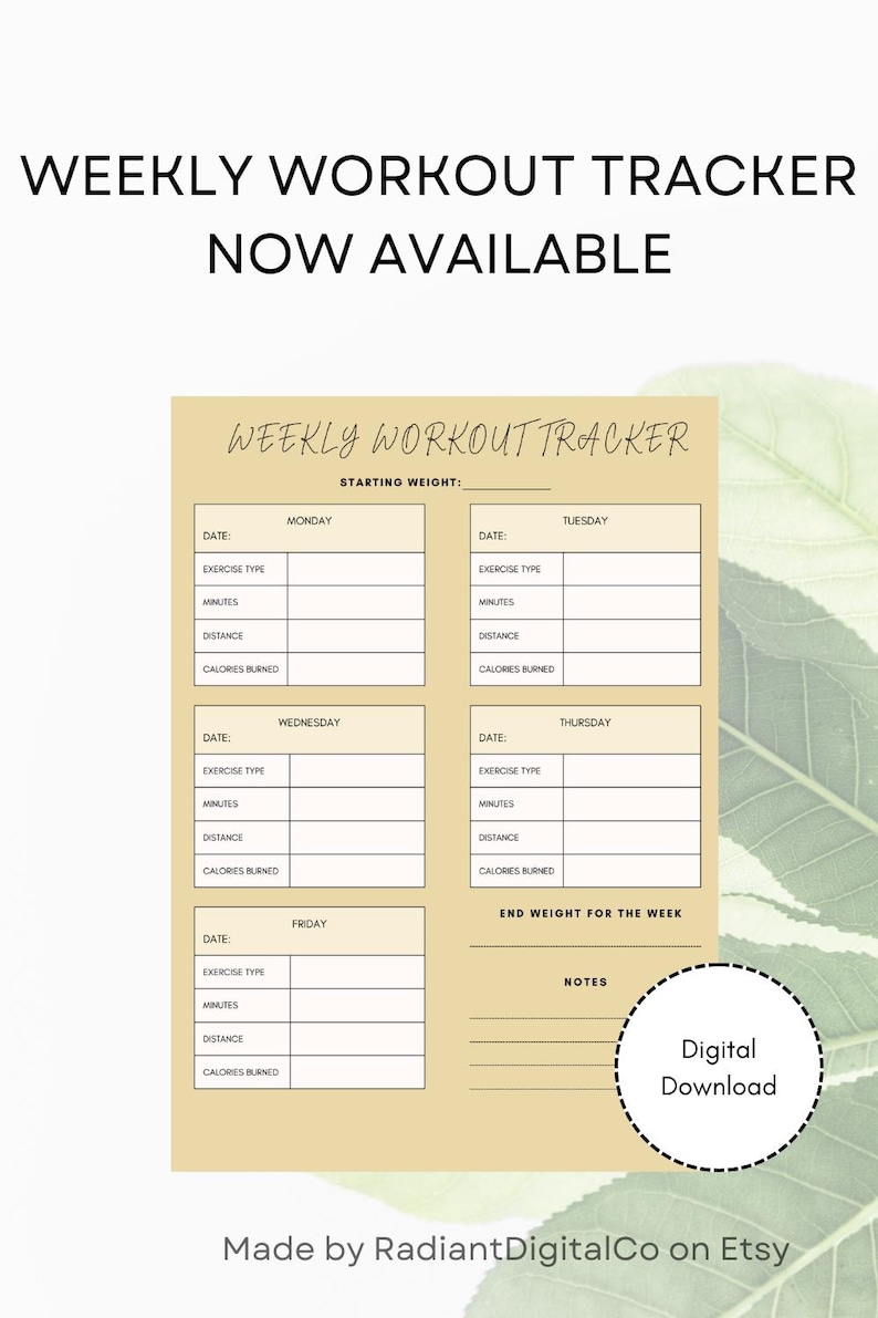 Weekly Workout Tracker – Printable Fitness Planner (digital Download ...
