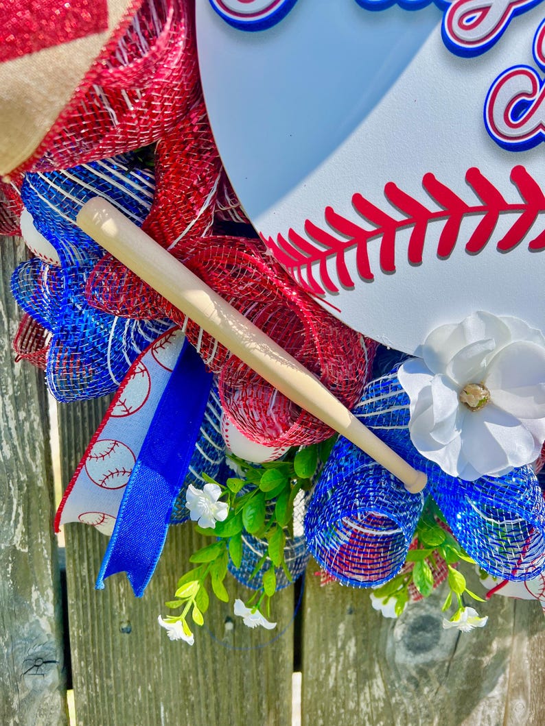Baseball Wreath - “play Ball!” - Red, White & Blue Front Door Decor - Etsy