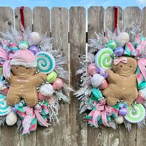 Pastel Gingerbread Girl Christmas Wreath – Candyland Holiday Decor - Etsy