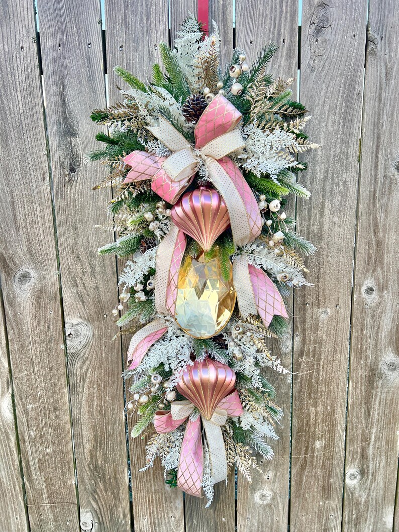 Pink & Gold Winter Swag – Luxury Holiday Door Decor - Etsy