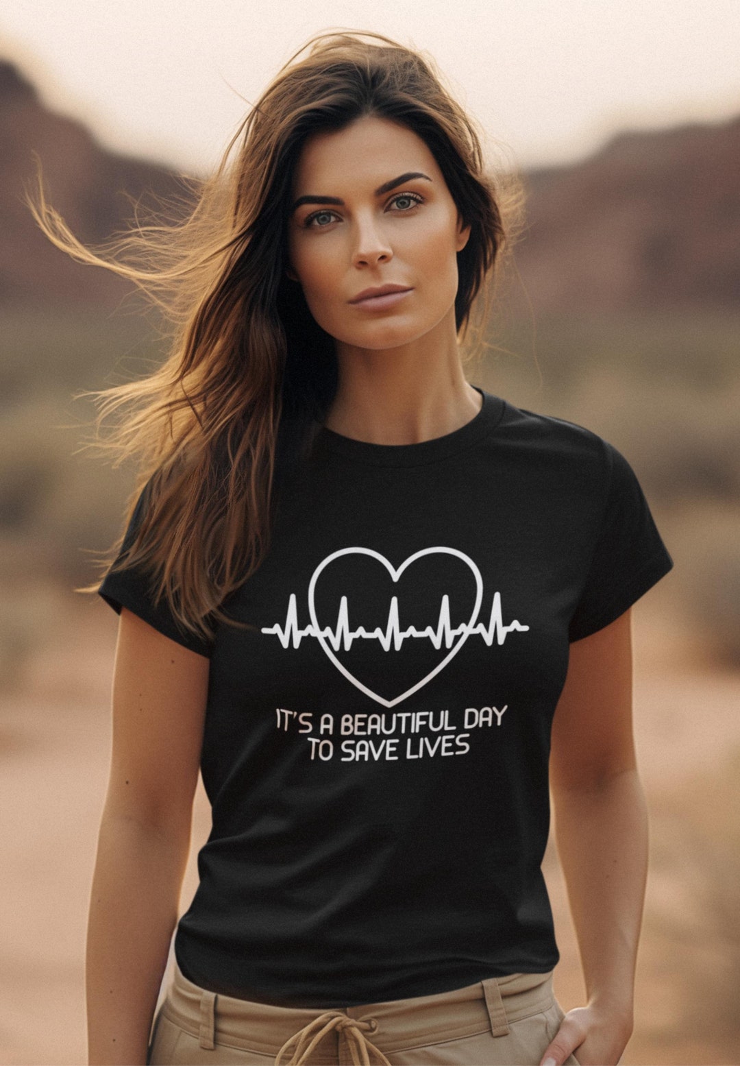 Slogan T-shirt It's a Beautiful Day to Save Lives Heart Ecg Pulse Fun ...