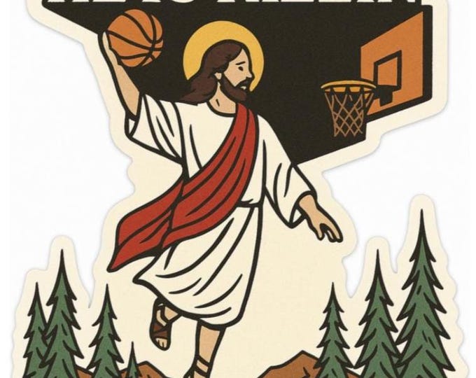 He is Rizzin' Jesus Basketball Sticker - Funny Christian Decal - Etsy