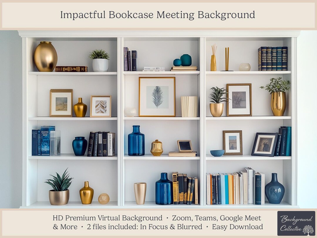 Bookcase Virtual Background: Professional Home Office Backdrop (digital ...