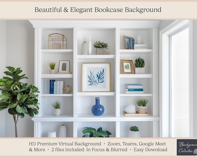 Pink Bookcase Zoom Background: Realistic Virtual Office (digital ...