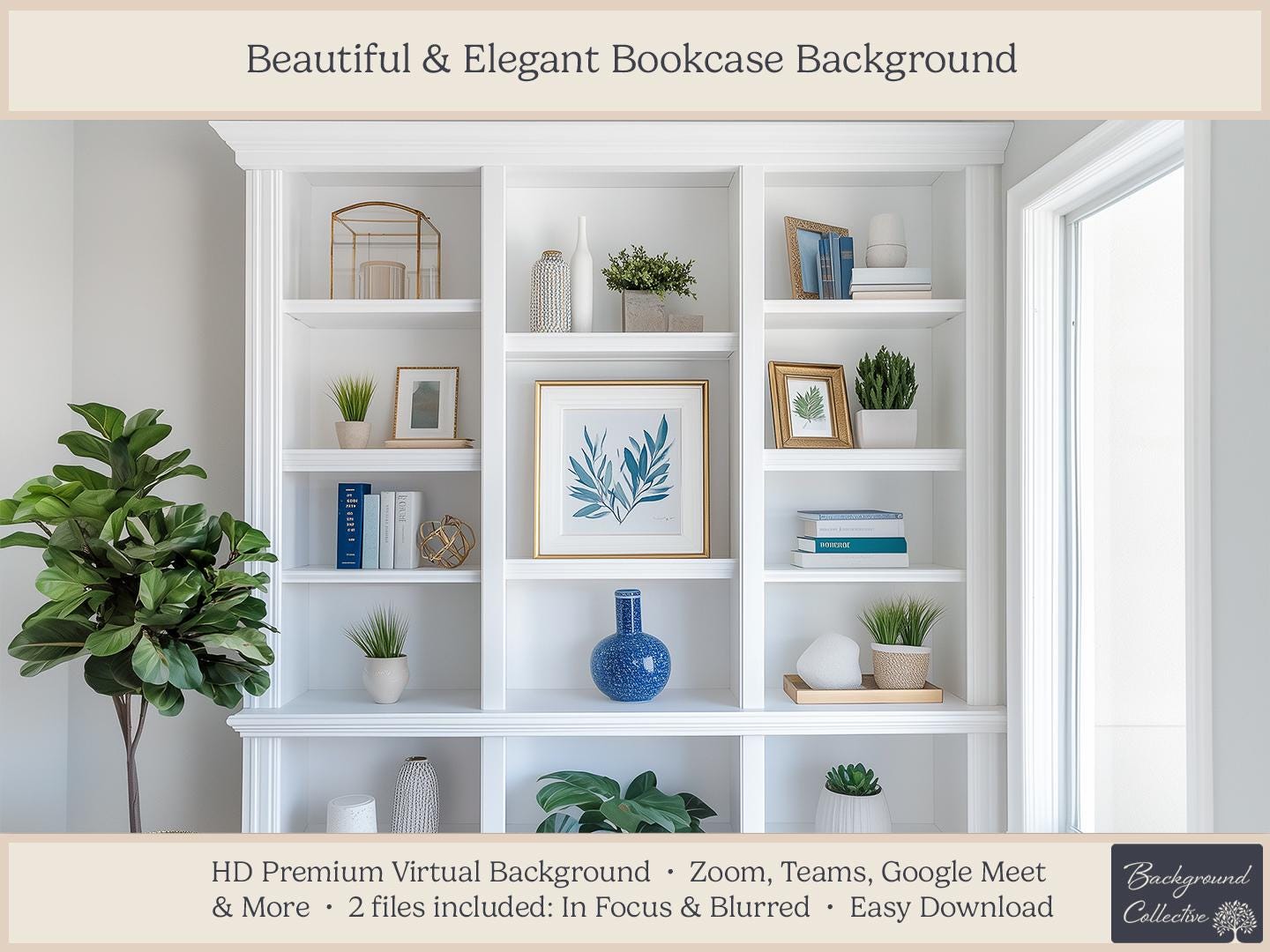 Elegant Bookcase Virtual Background: HD Quality for Zoom, Teams ...
