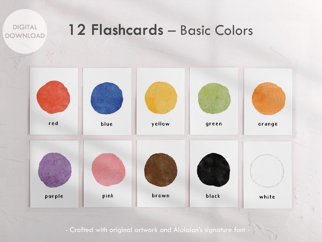 12 Basic Colors Flashcards – Printable Learning Cards – Classic Rainbow ...