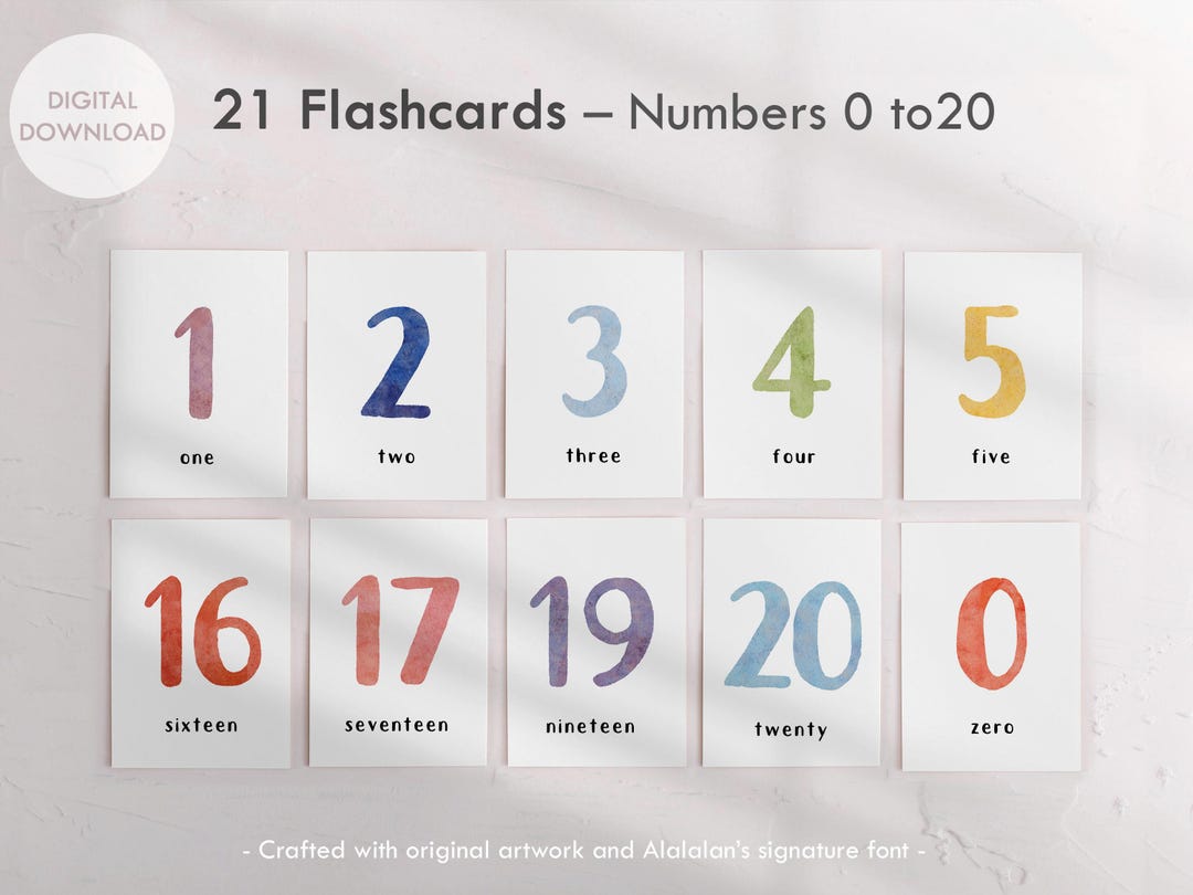 Numbers 0–20 Flashcards – Printable Learning Cards – Rainbow Colors ...