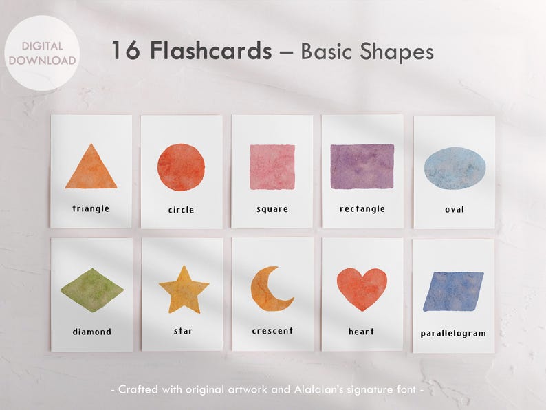 16 Shapes Flashcards – Printable Learning Cards – Classic Rainbow ...