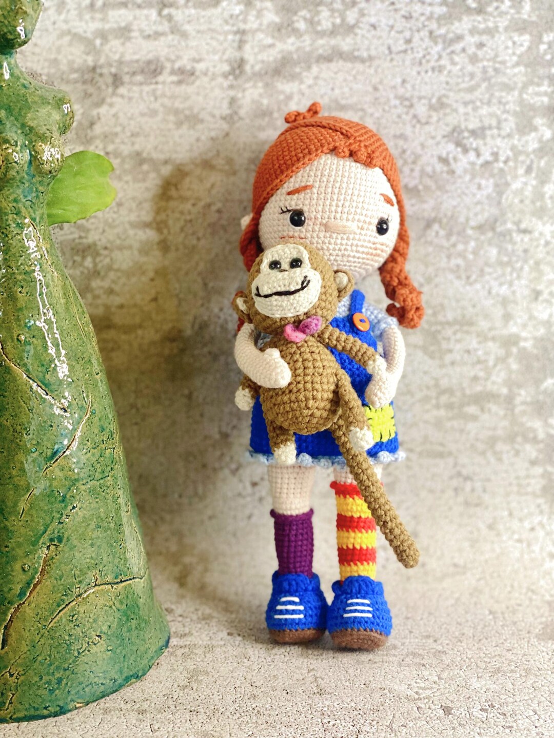 Pippi Langstrumpf Doll, With Monkey, With Overalls, Crochet Doll ...