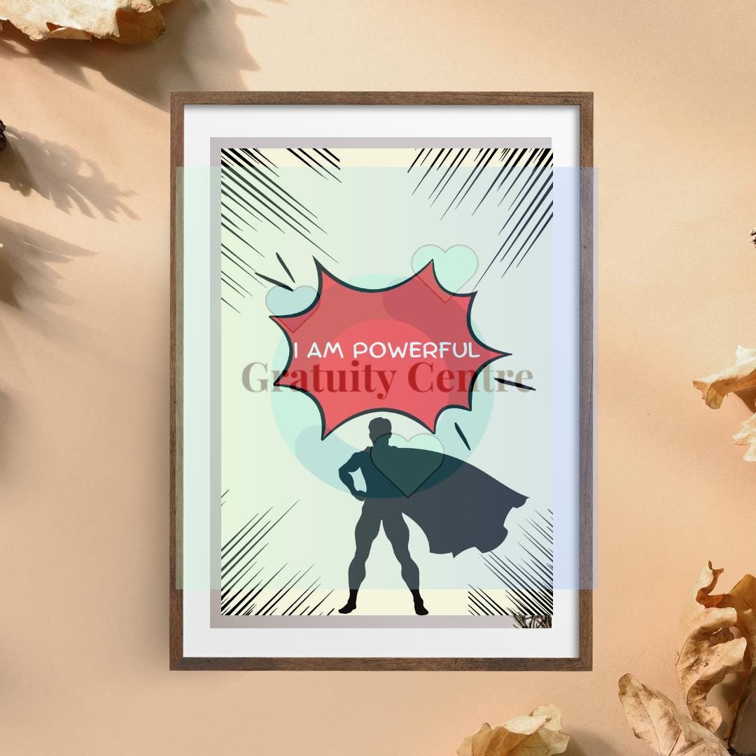 Printable Superhero Wall Art – Motivational 'I Am Powerful' Poster for ...