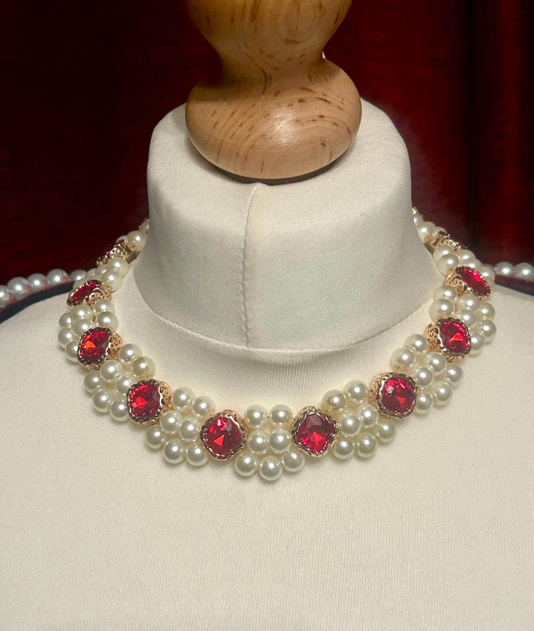 Tudor Queen Pearl Crystal Layered Necklace, Renaissance Jewellery ...