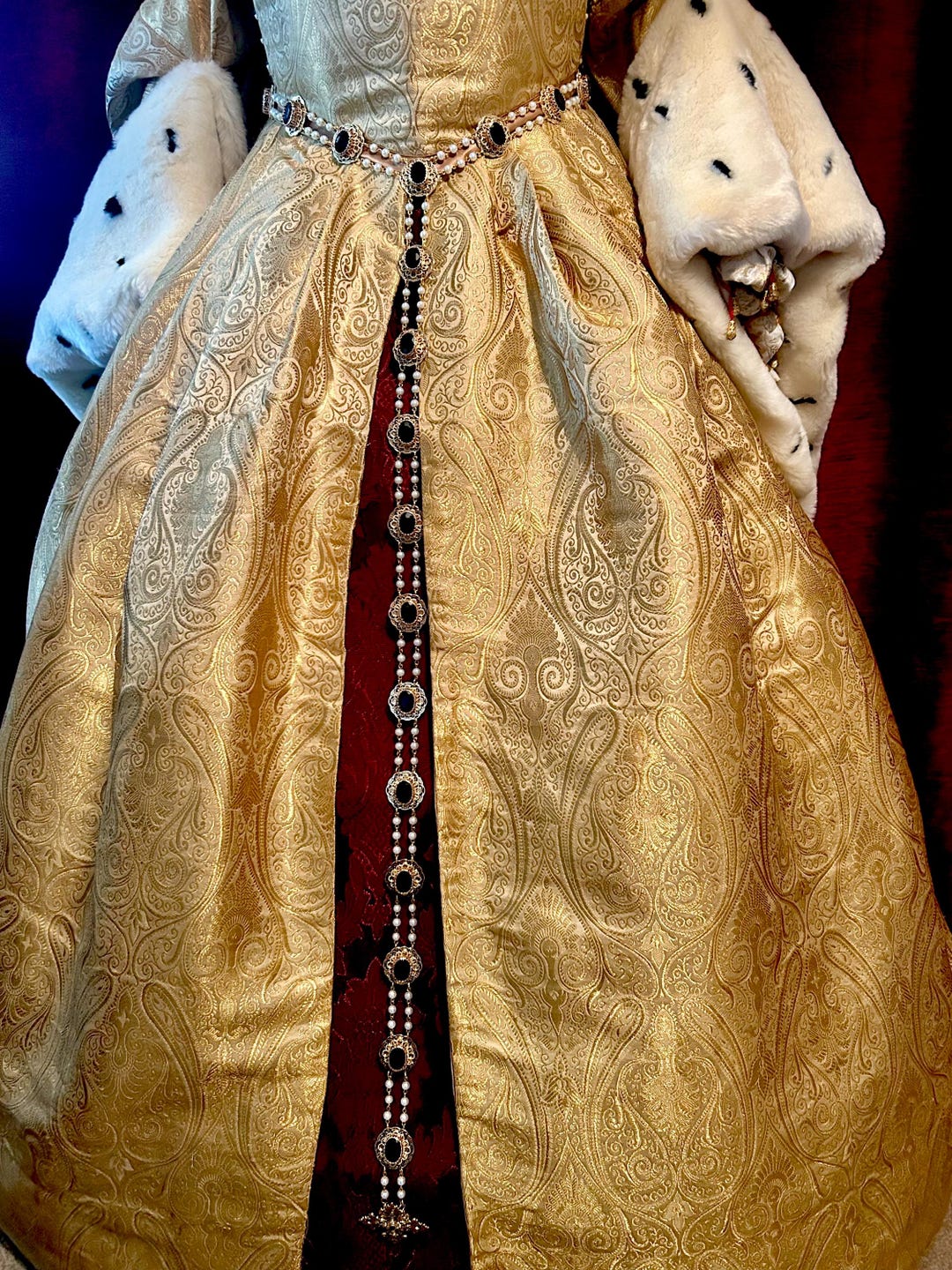 Handcrafted Aragon Tudor Girdle Belt: Jet Black, Gold, Pearls, Cross - Etsy