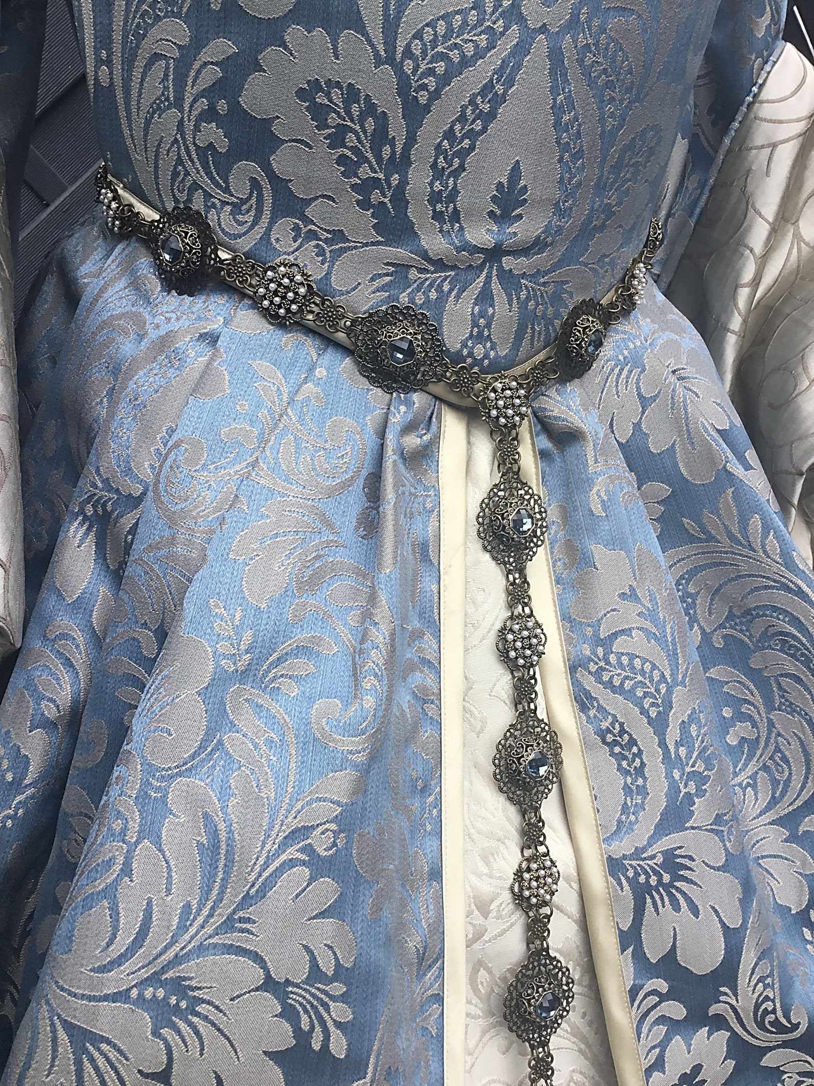 Tudor Girdle Belt: Antique Bronze, Smoky Blue Crystal, Renaissance ...