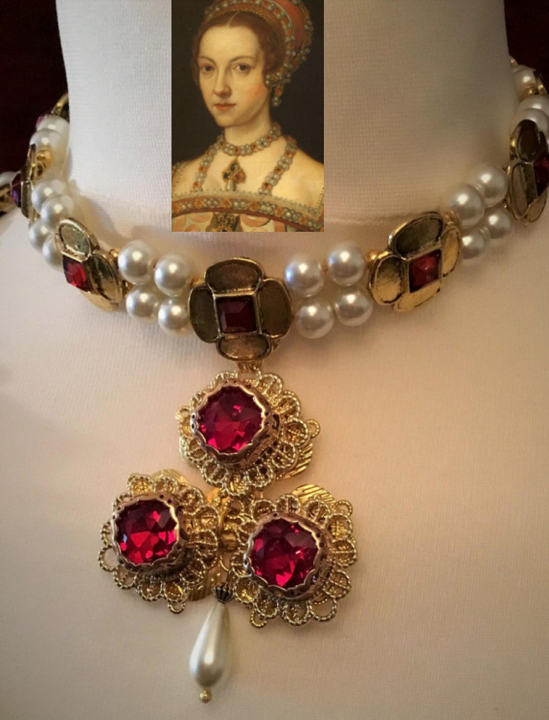 Katherine Parr Choker: Tudor Replica Necklace, Red Crystal & Imitation ...