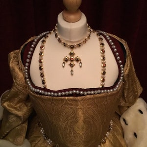 Golden Tudor Cross Necklace: Renaissance Carcanet Choker Set - Etsy