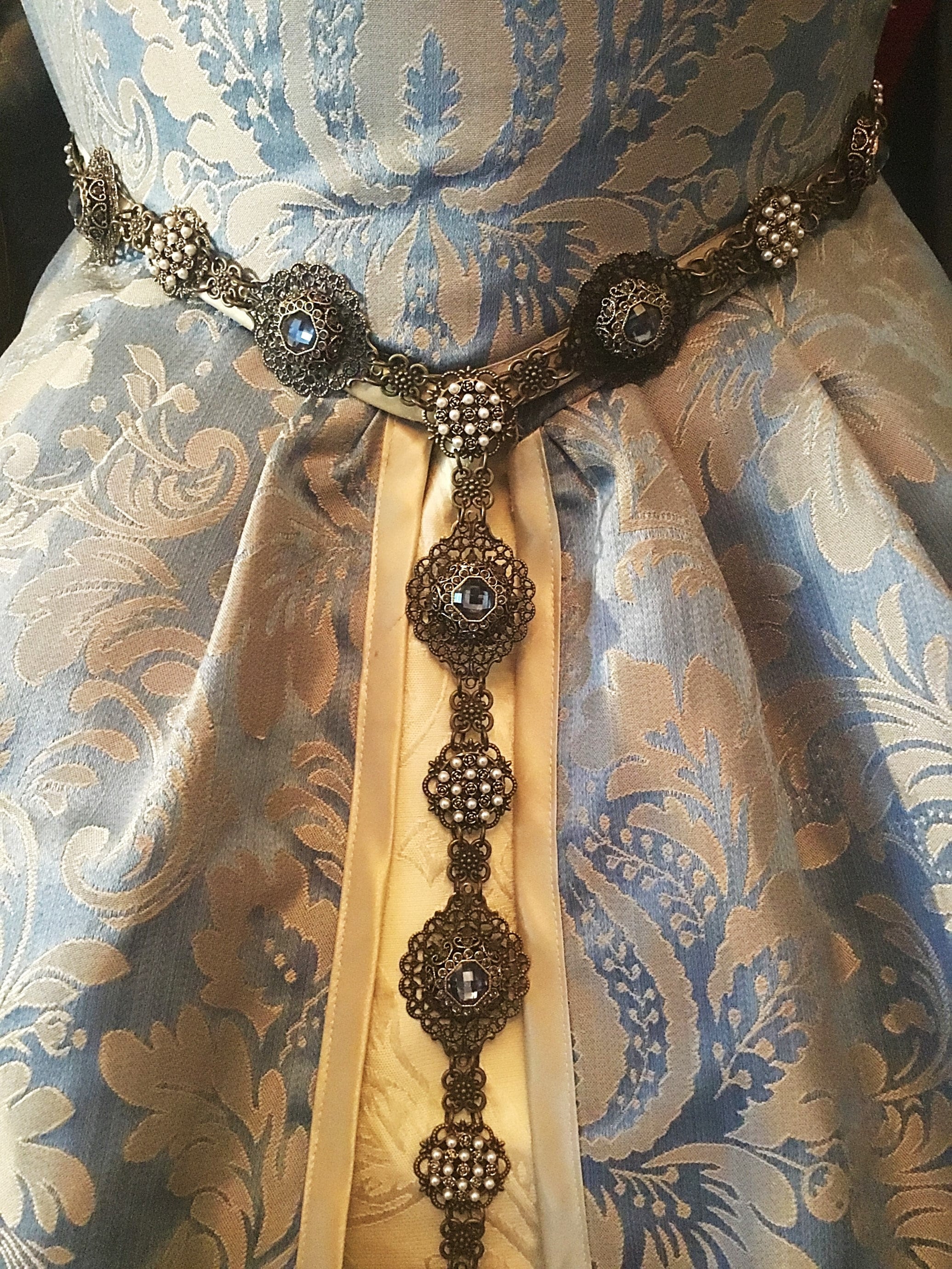 Tudor Girdle Belt: Antique Bronze, Smoky Blue Crystal, Renaissance ...