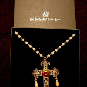 Tudor Cross Necklace: Filigree, Pearl & Crystal, Renaissance Style - Etsy