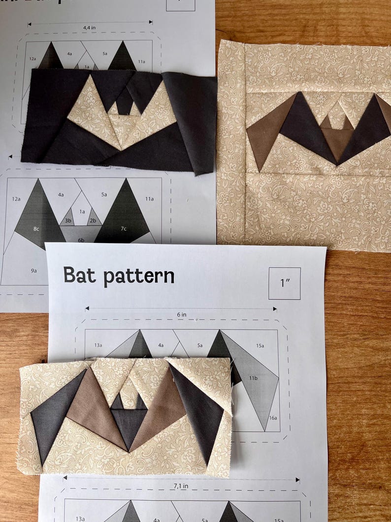 Geometric Bats PDF Quilt Pattern – Modern Halloween FPP Block ...