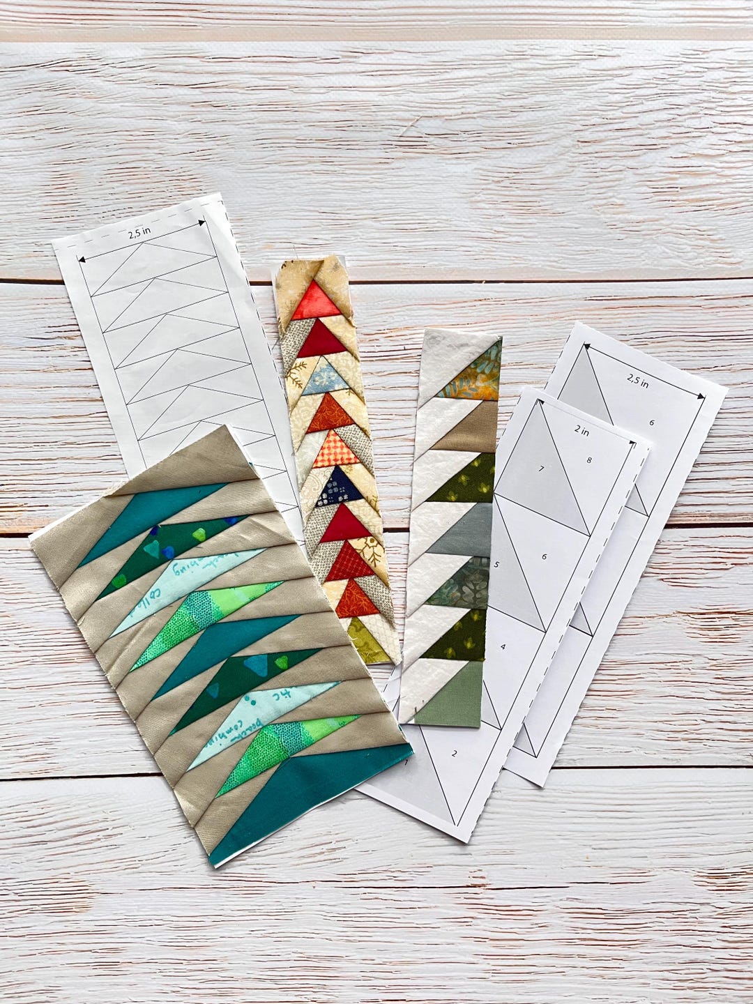 Bundle Flying Geese and Half-square Triangles FPP Quilt Block Pattern ...