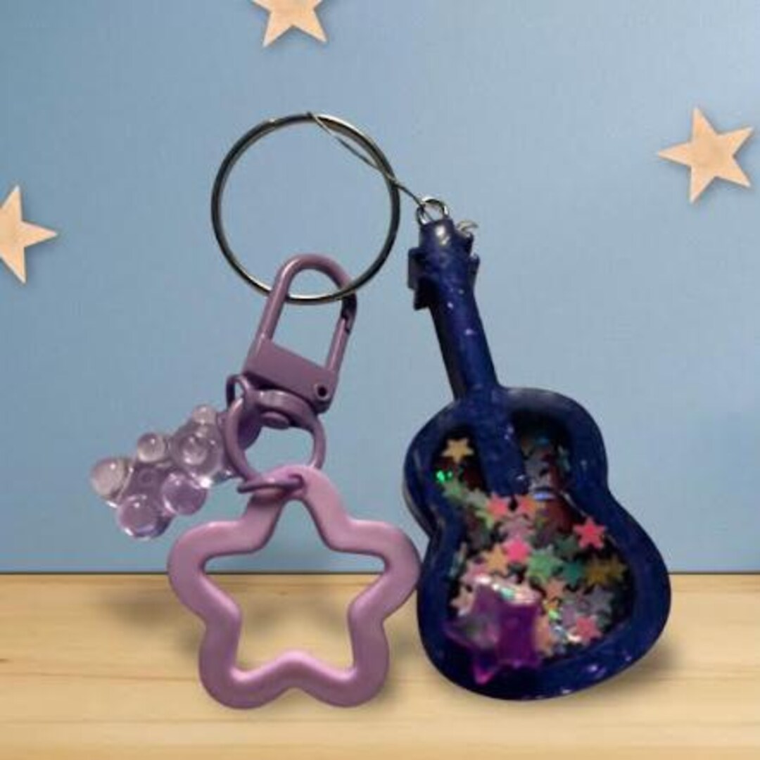 Purple Guitar With Stars and Gummy Bear - Keychain - Etsy