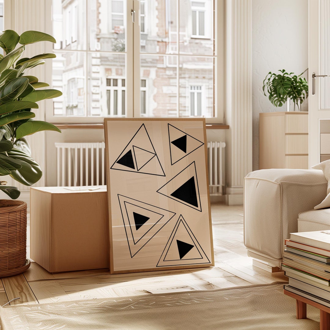 Abstract Geometric Shapes Wall Art Contemporary Black Beige Print ...