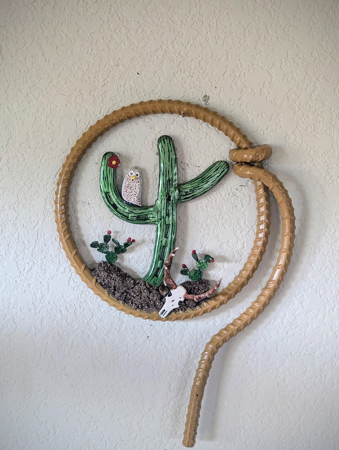 Rustic Rebar and Horseshoe Saguaro Cactus Wall Art – Owl & Elk Skull ...