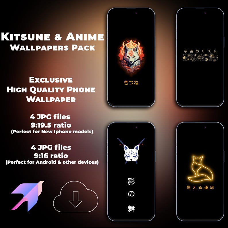 Kitsune Anime Phone Wallpaper: Neon Fox Spirit (digital Download) - Etsy