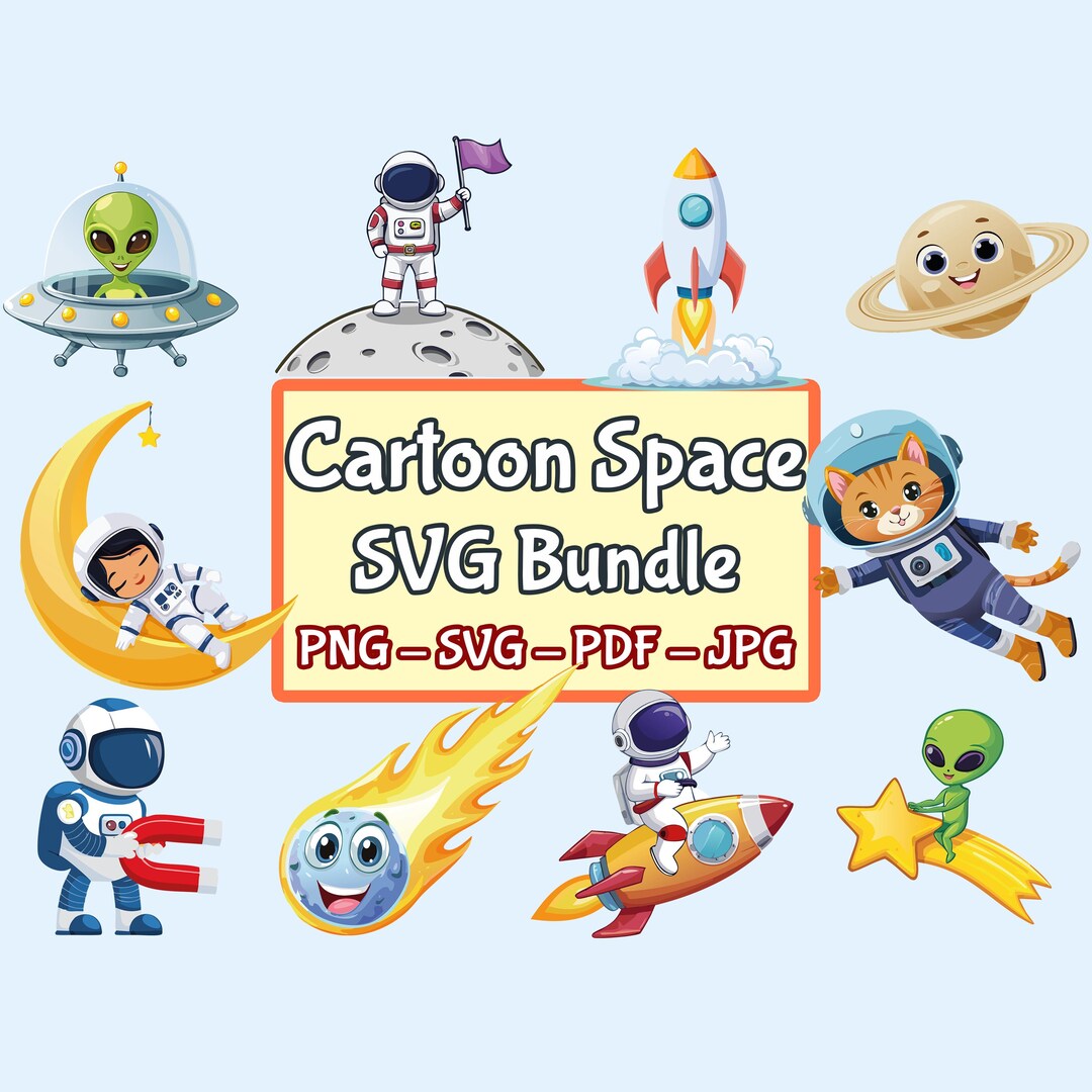 Cartoon Space SVG Bundle, Astronaut Alien Clipart Set, Space Planet ...
