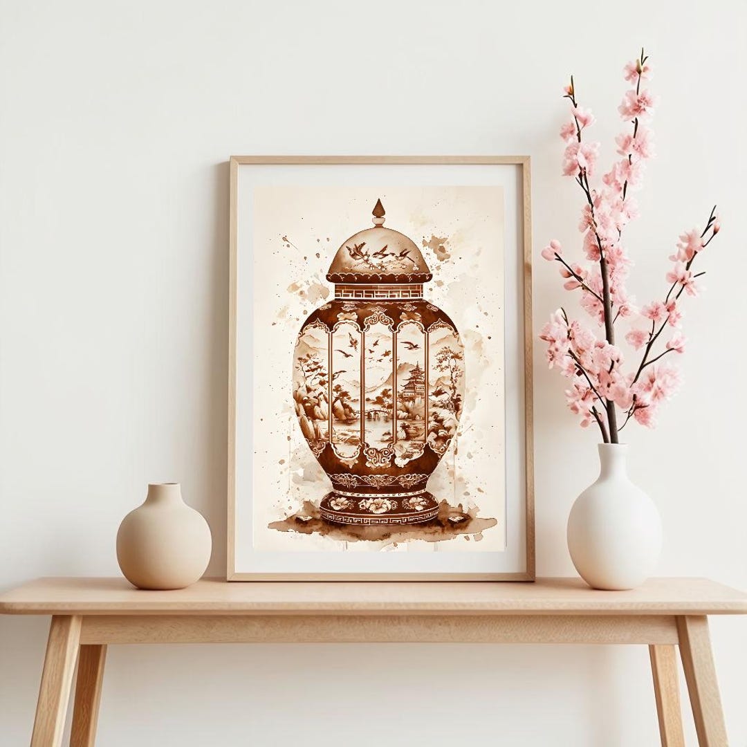 Chinoiserie Ginger Jar Art Print, Chinoiserie Vase Print, Digital Wall ...