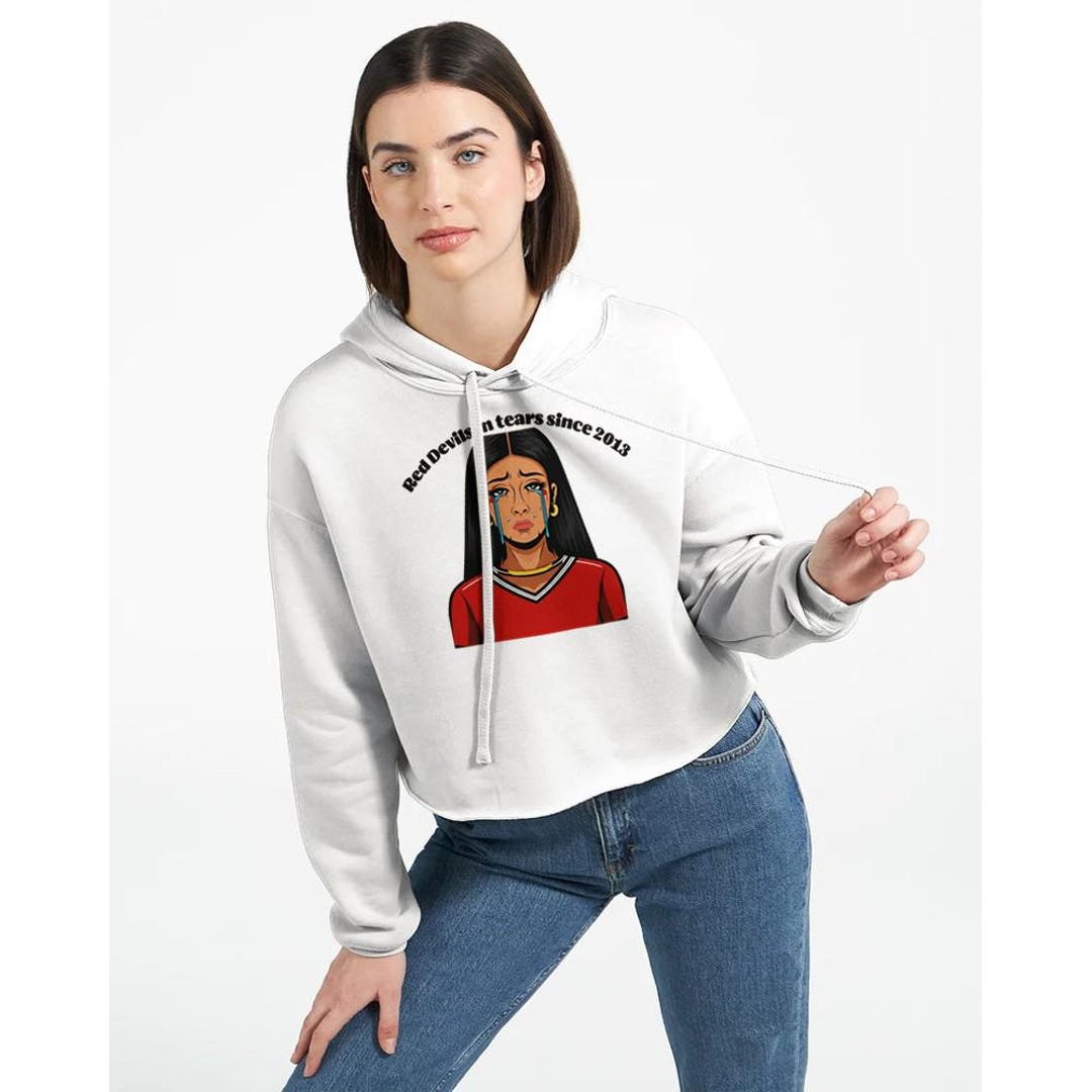 Crying Manchester United Fan Cropped Hoodie - Womens Red Devils 2013 ...