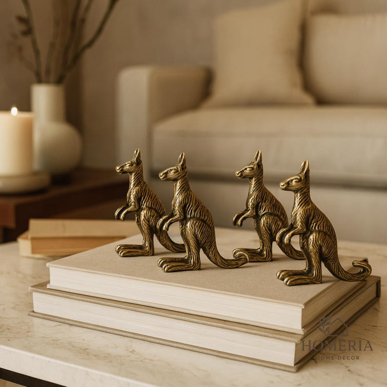 Mini Brass Kangaroo Figurine – Small Gold Animal Sculpture, Australian ...