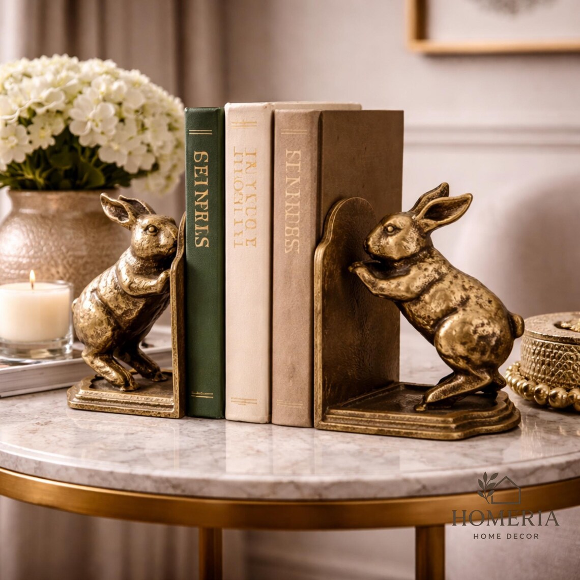 Rabbit Bookends – Vintage Bronze Bunny Sculpture Book Ends, Classic ...