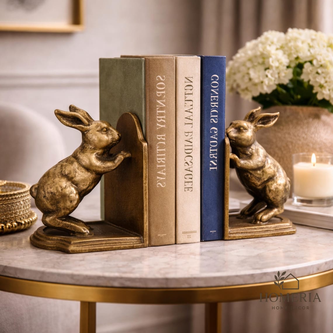 Rabbit Bookends – Vintage Bronze Bunny Sculpture Book Ends, Classic ...