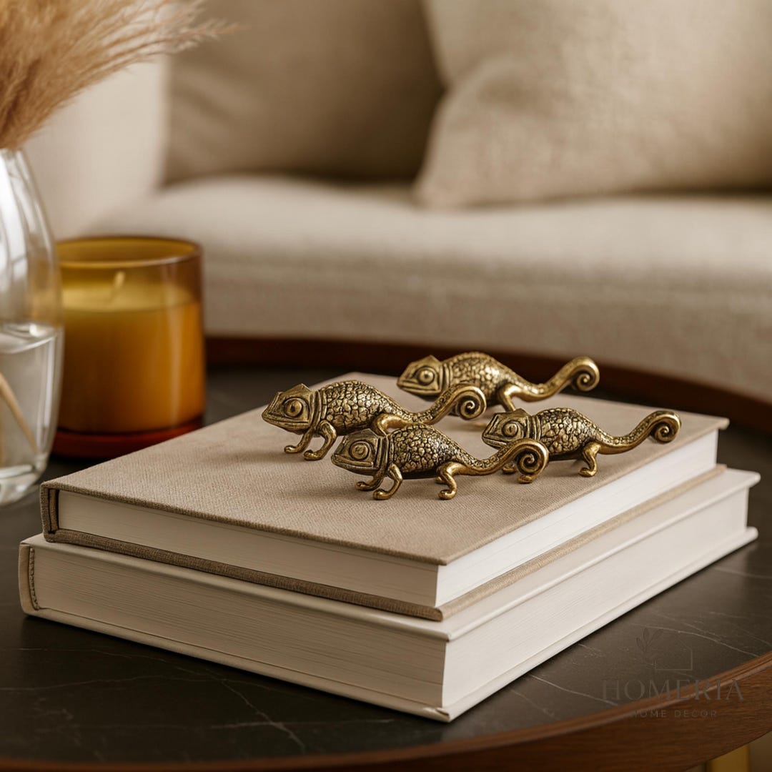 Mini Brass Pitted Lizard Figurine – Small Gold Chameleon Ornament ...