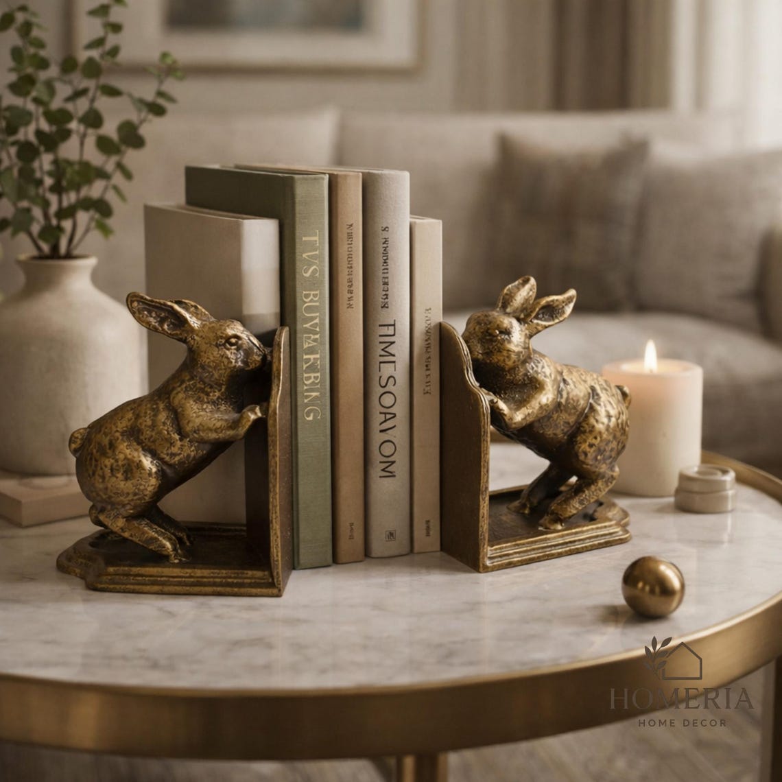 Rabbit Bookends – Vintage Bronze Bunny Sculpture Book Ends, Classic ...