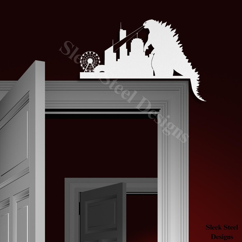 Godzilla Door Frame Metal Art – City Skyline Laser Cut Decor, Overdoor ...