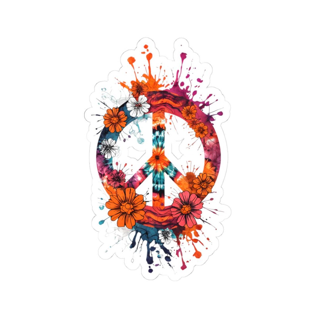 Colorful Peace Sign Kiss-cut Stickers, Boho Laptop Décor, Flower Power ...