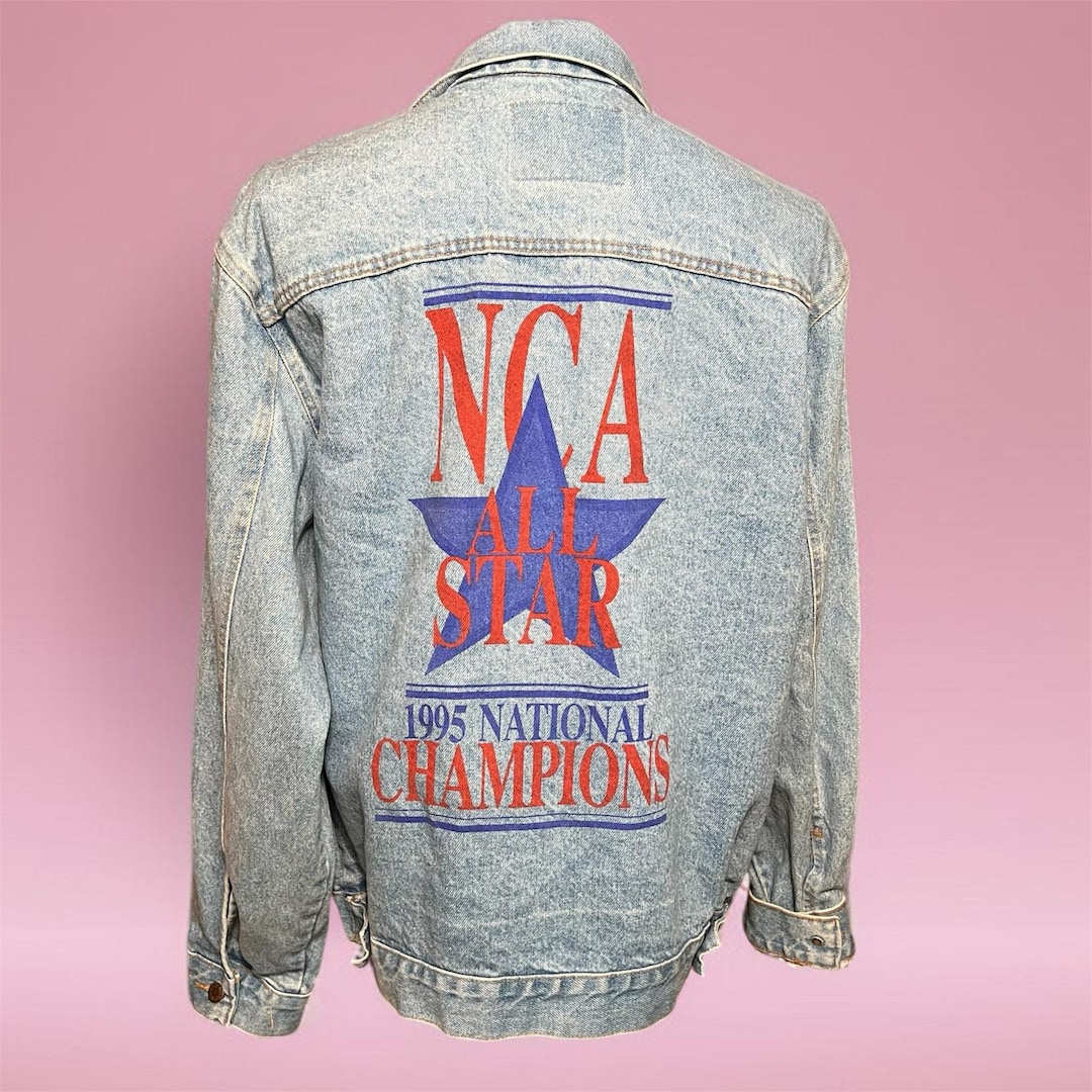 VINTAGE 90s Cheer Championship Size Denim Jacket NCA 1995 Three Rivers ...