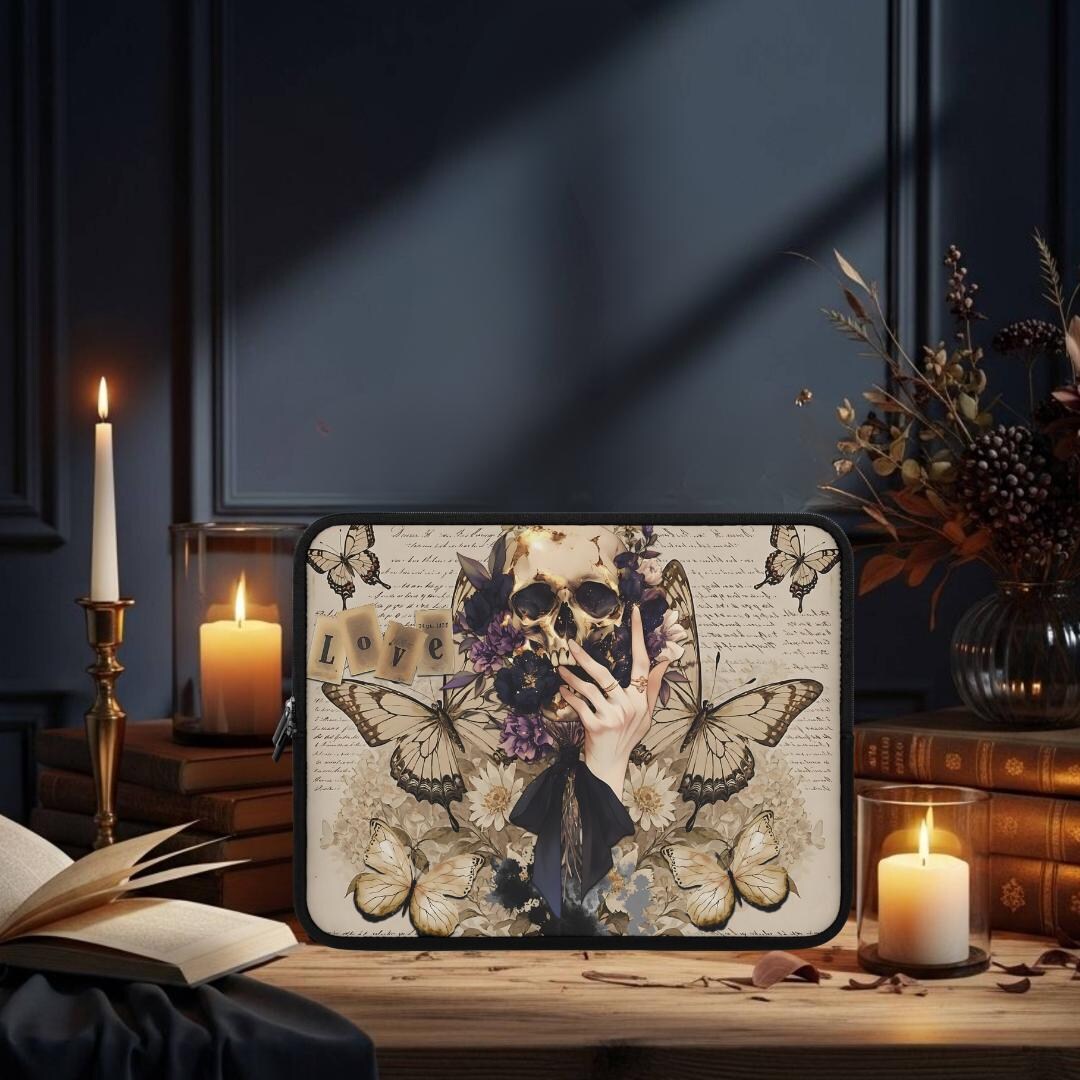 Gothic Laptop Sleeve Dark Romantic Butterfly Skull Case With LOVE ...