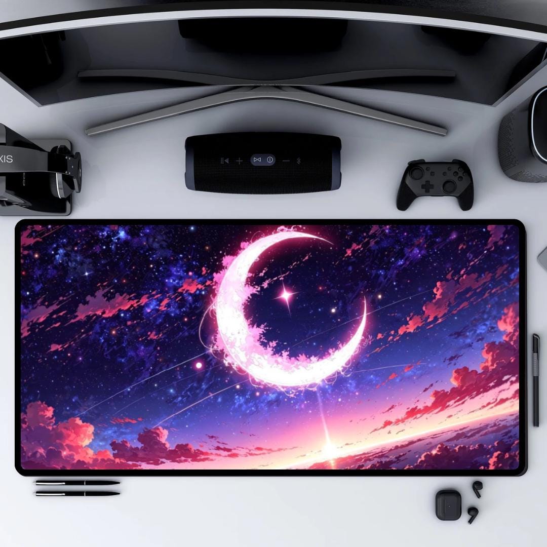 Celestial Moon Mouse Pad Aesthetic Crescent Moon and Stars Desk Mat ...