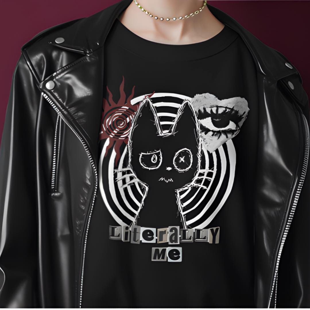 Dark Punk Cat Shirt Sadcore Aesthetic Tee Edgy Alt Y2K Outfit Emotional ...